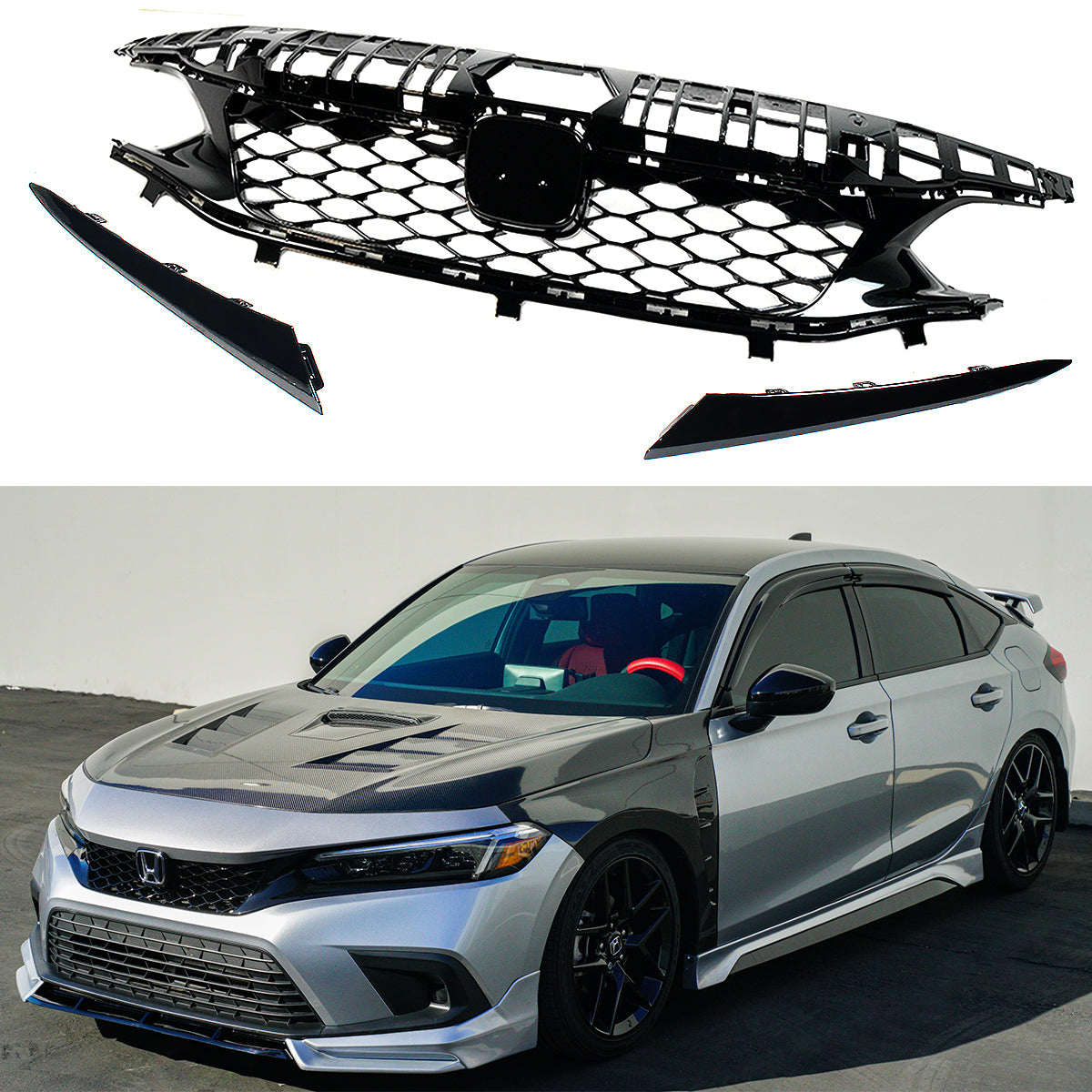 2022-23 Honda Civic Type-R Style Upper Front Bumper Grille (Sedan ...