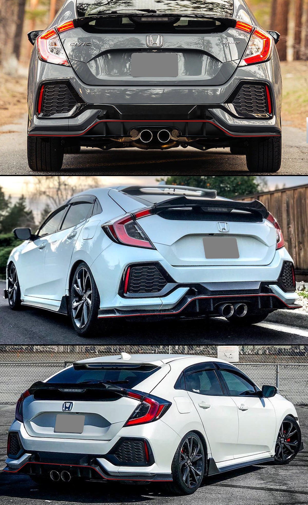 Type-R Style Rear Diffuser for 2016-2021 Honda Civic Hatchback ...