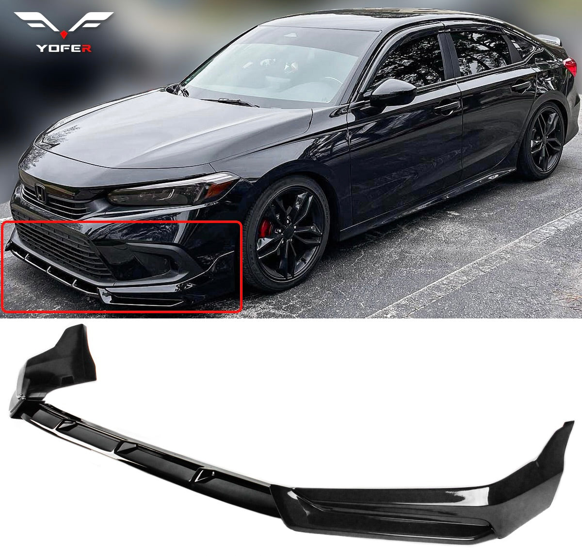 2022 2023 2024 Honda Civic Yofer Front Lip 3pc V1 (Fl1 Fl2 Fe1 Fe2 ...